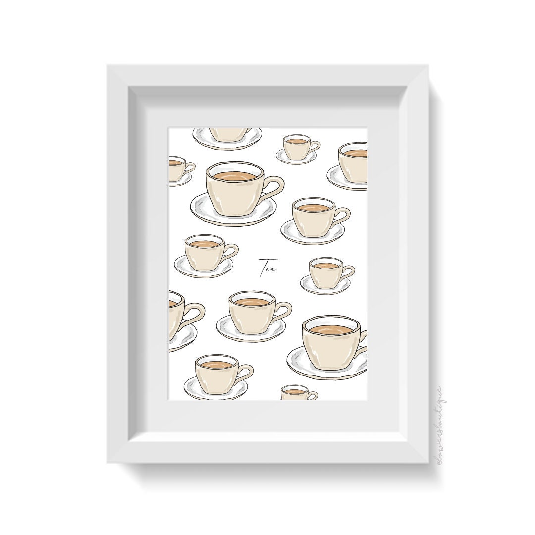 Cup of Tea Print, Tea Illustration & Wall Art, Kitchen Print, Beige - Etsy