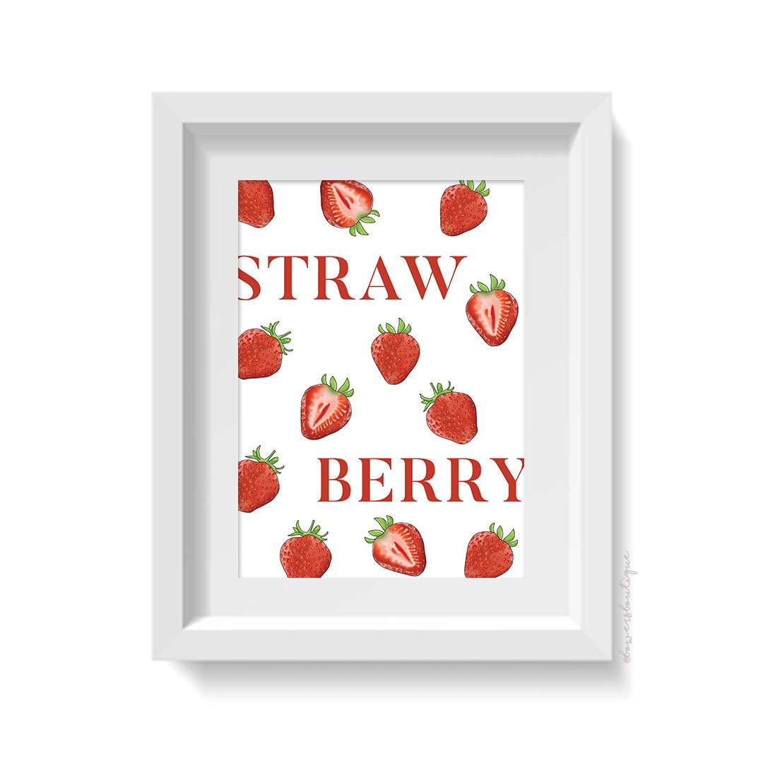 Strawberry Print, Strawberry Fruit Poster, Fruit Decor, Strawberries ...