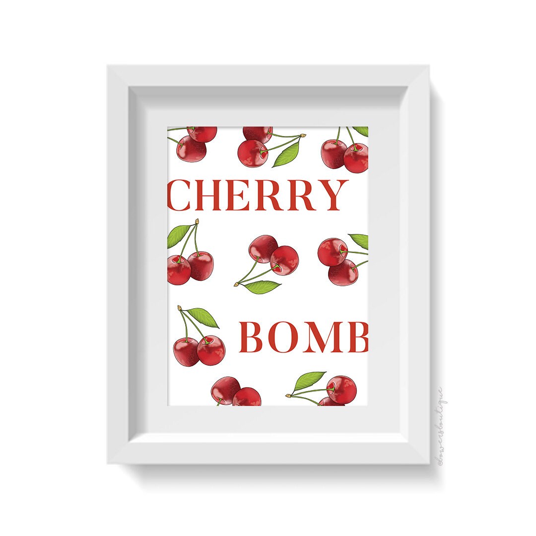 Cherry Bomb Print, Red Cherry Poster, Fruit Decor, Cherry Art, Red Home ...