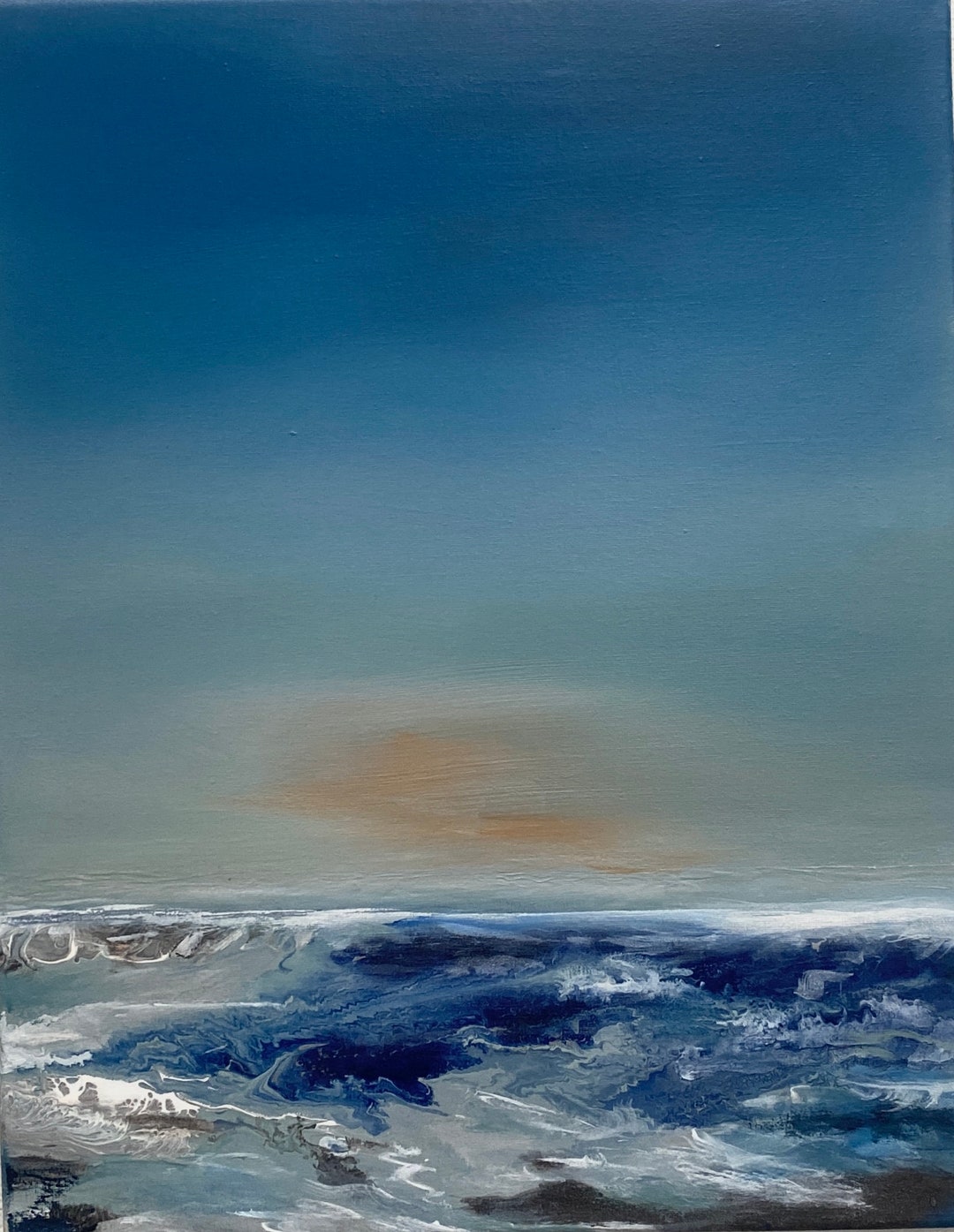 Indigo Water Original Canvas Painting Artwork Teal Blue Water Marine ...