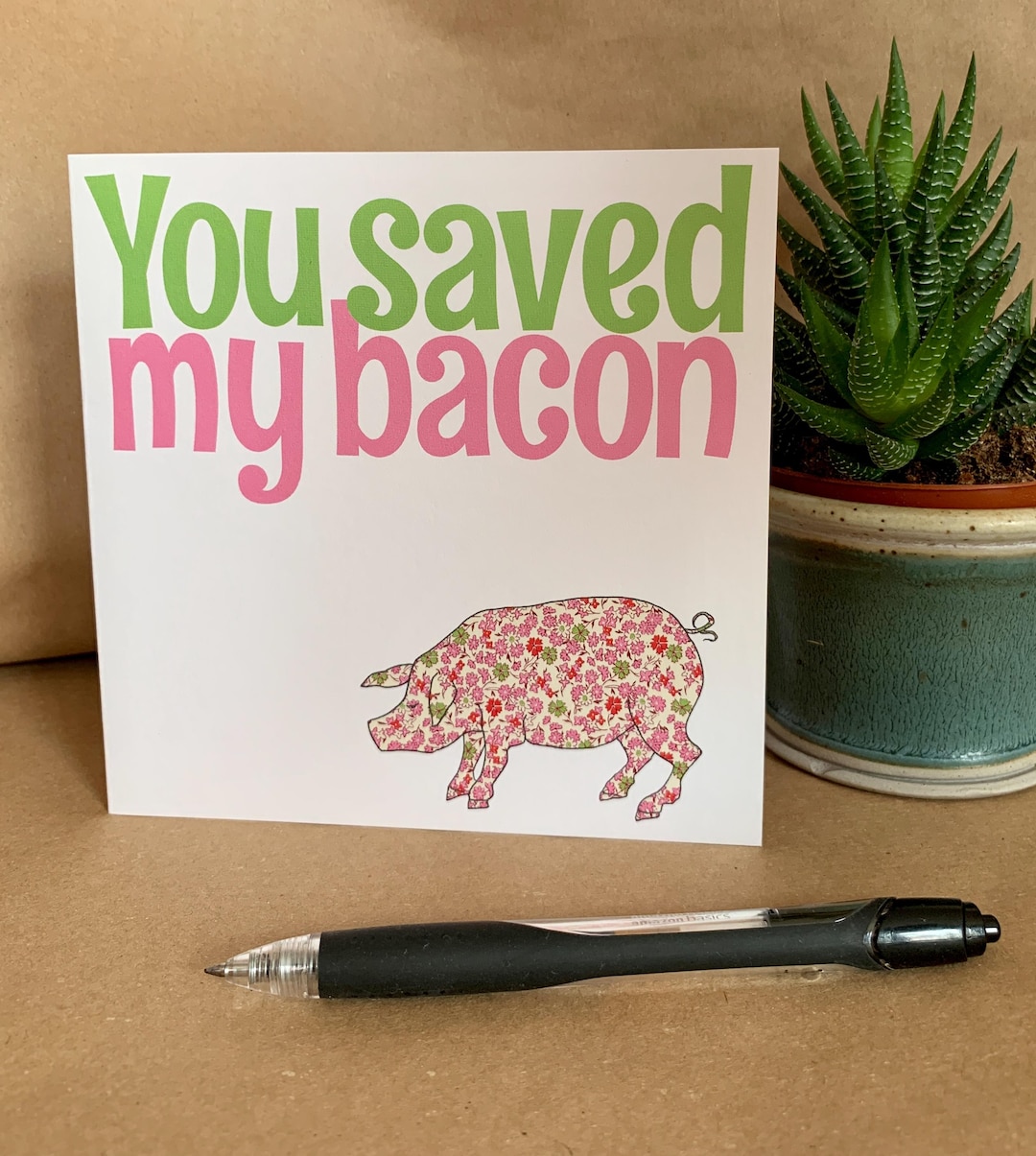 Funny Thank You Card: You Saved My Bacon, Hand-drawn Pig - Etsy