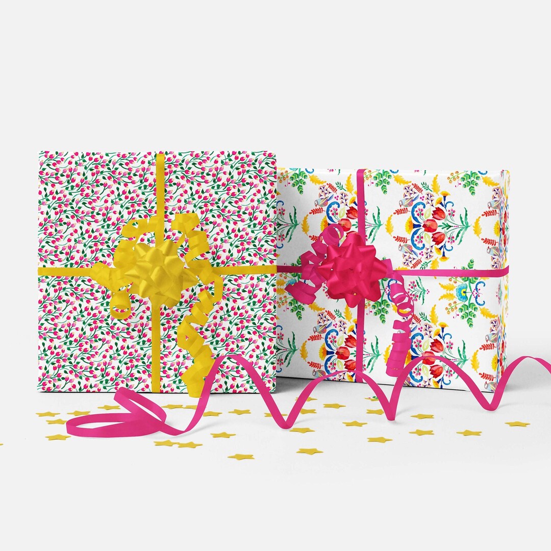 Wee Pink Watercolor Floral Wrapping Paper - Etsy