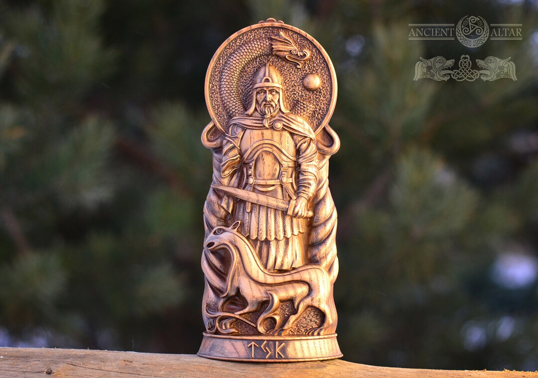 Tyr Statue – Oak Figurine of Norse God of Law, Honor and Sacrifice ...