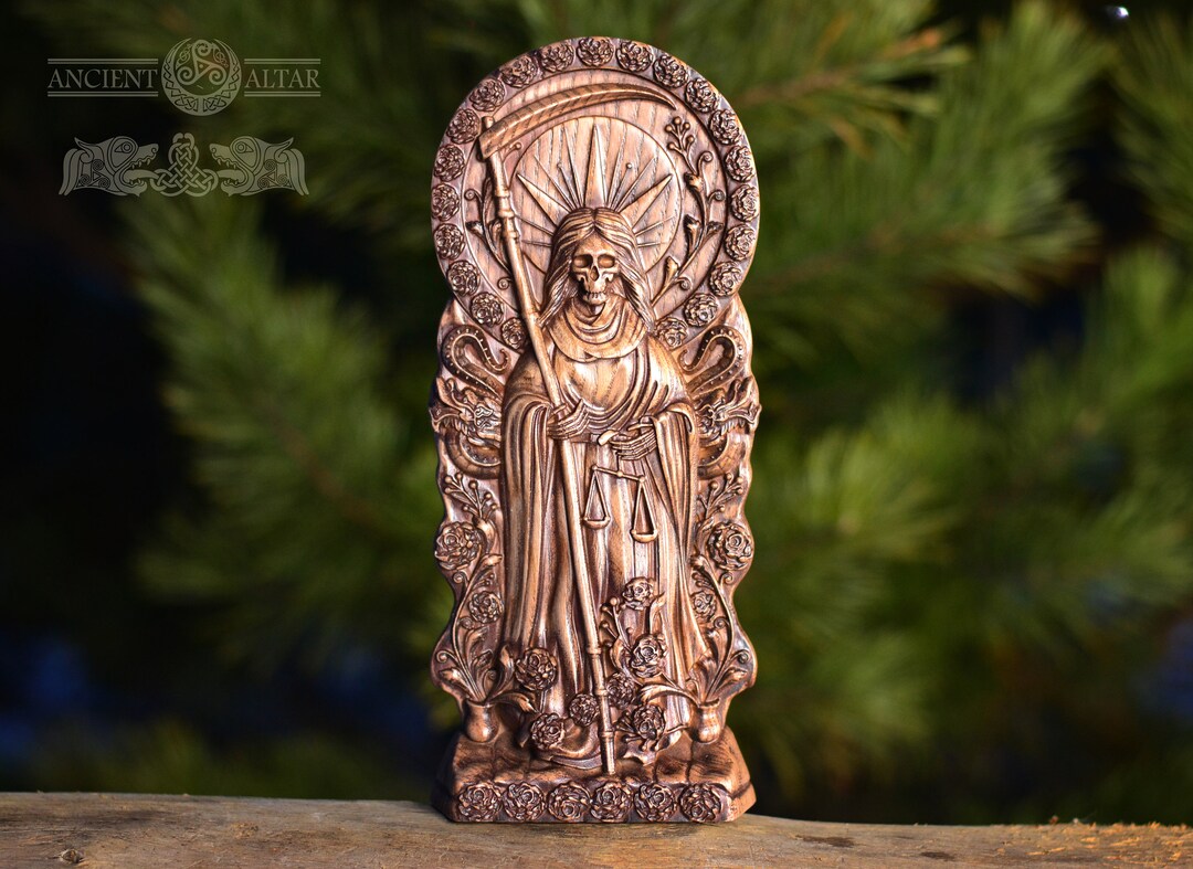 Santa Muerte Statue – Oak Figurine of the Holy Death – Pagan Occult ...
