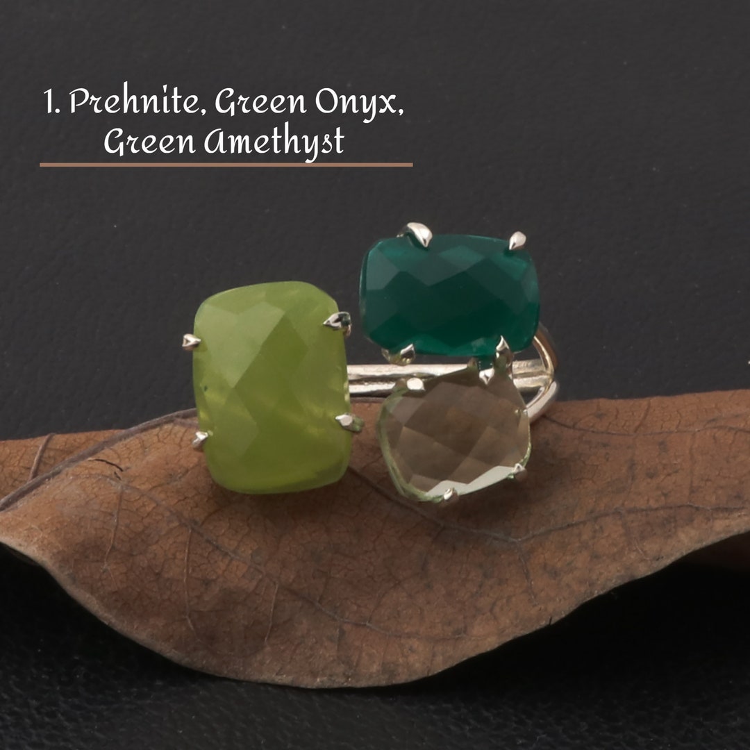 Multi Gemstone Cluster Ring, Rectangle Shape Checker Cut Stone Prong ...