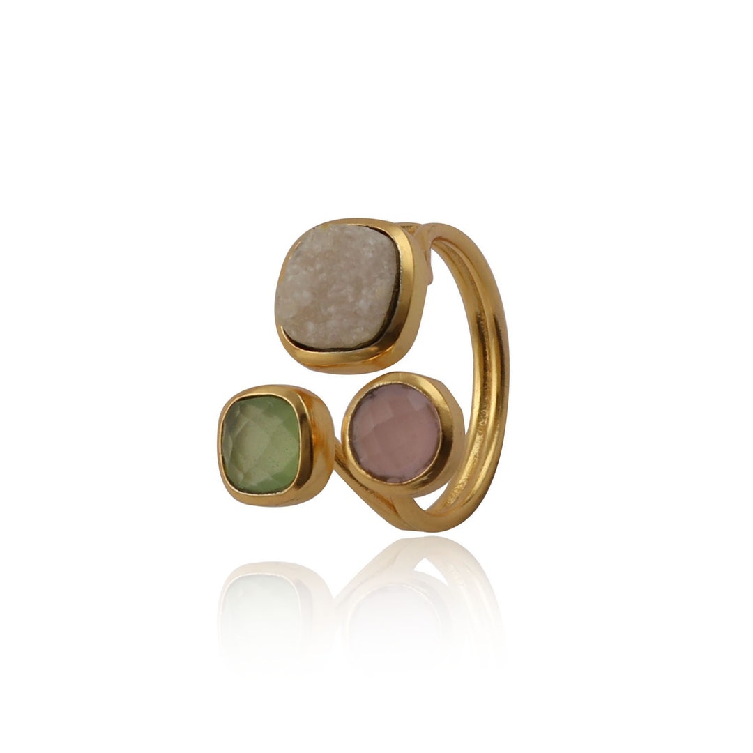 Precious Natural off White Druzy Ring, Gemstone Ring, White Band ...