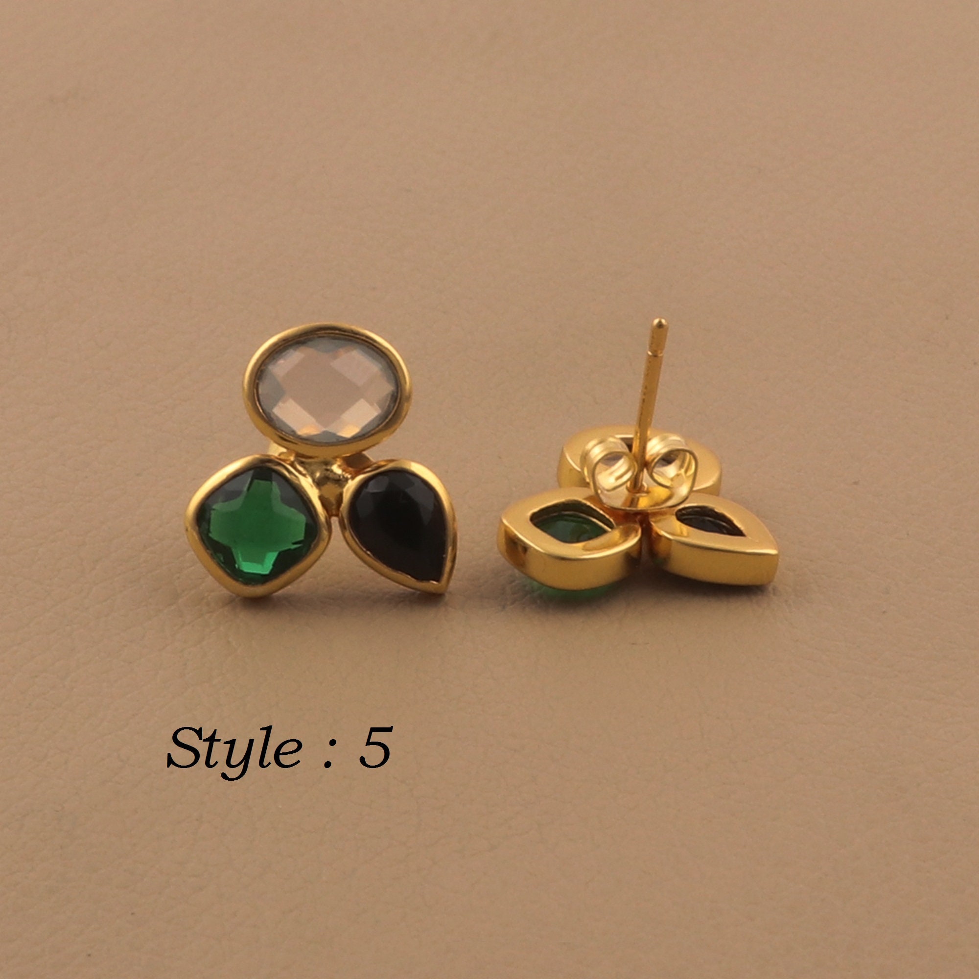 Amethyst, Chalcedony, Quartz Gemstone Stud Statement Earring, 18K Gold ...