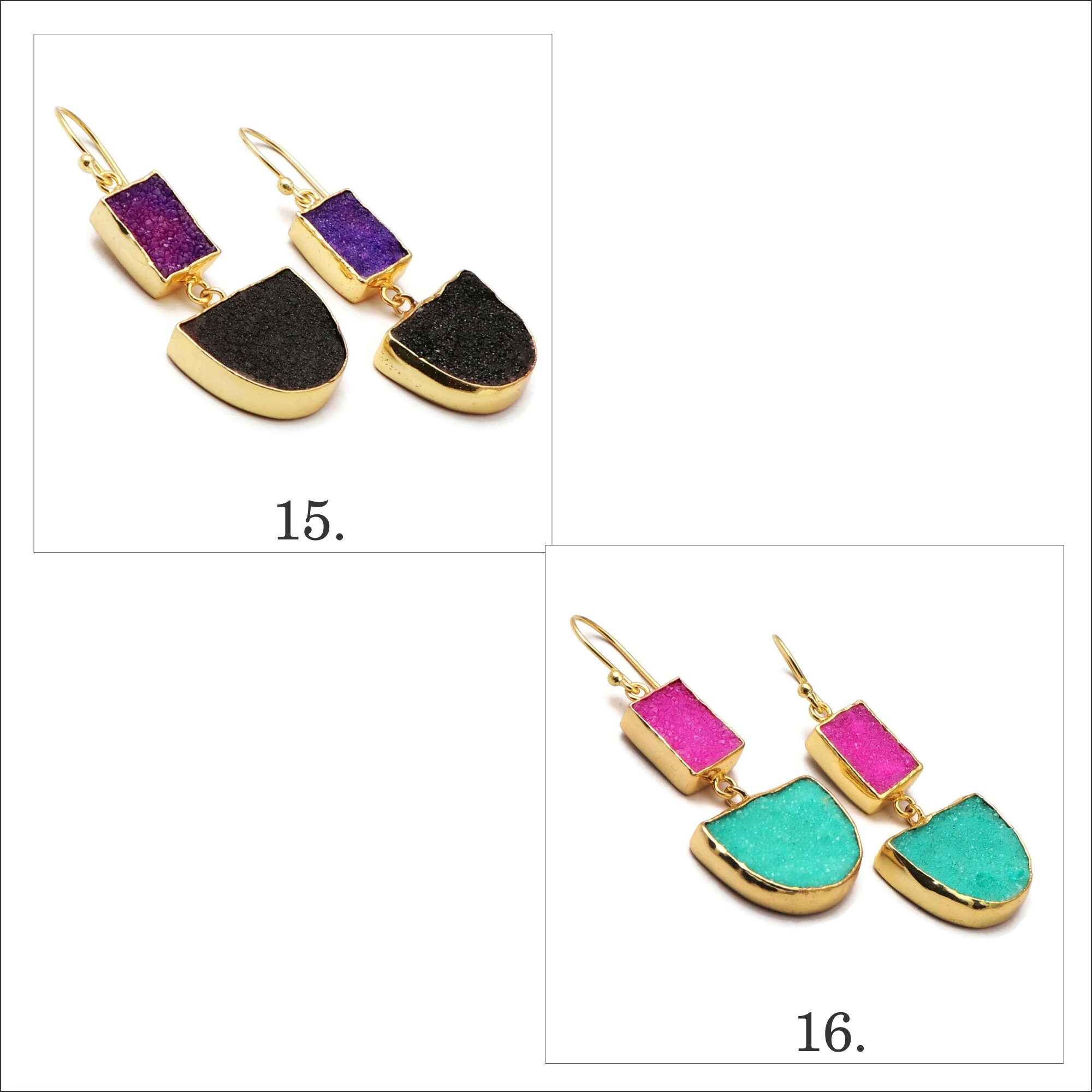 Handmade Gold Plated Agate Druzy Dangle Earrings, Women's Party Jewelry ...