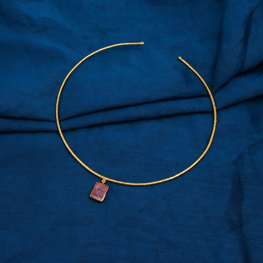 Natural Rose Quartz Choker Necklace, 18k Gold Plated Handmade Jewelry ...