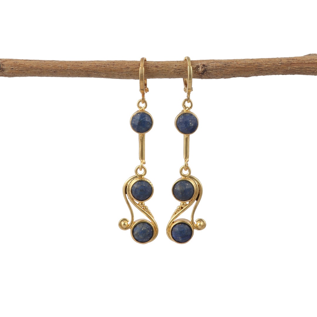 Antique Natural Lapis Lazuli Hoop Earrign Earrings, Blue Drop & Dangle ...