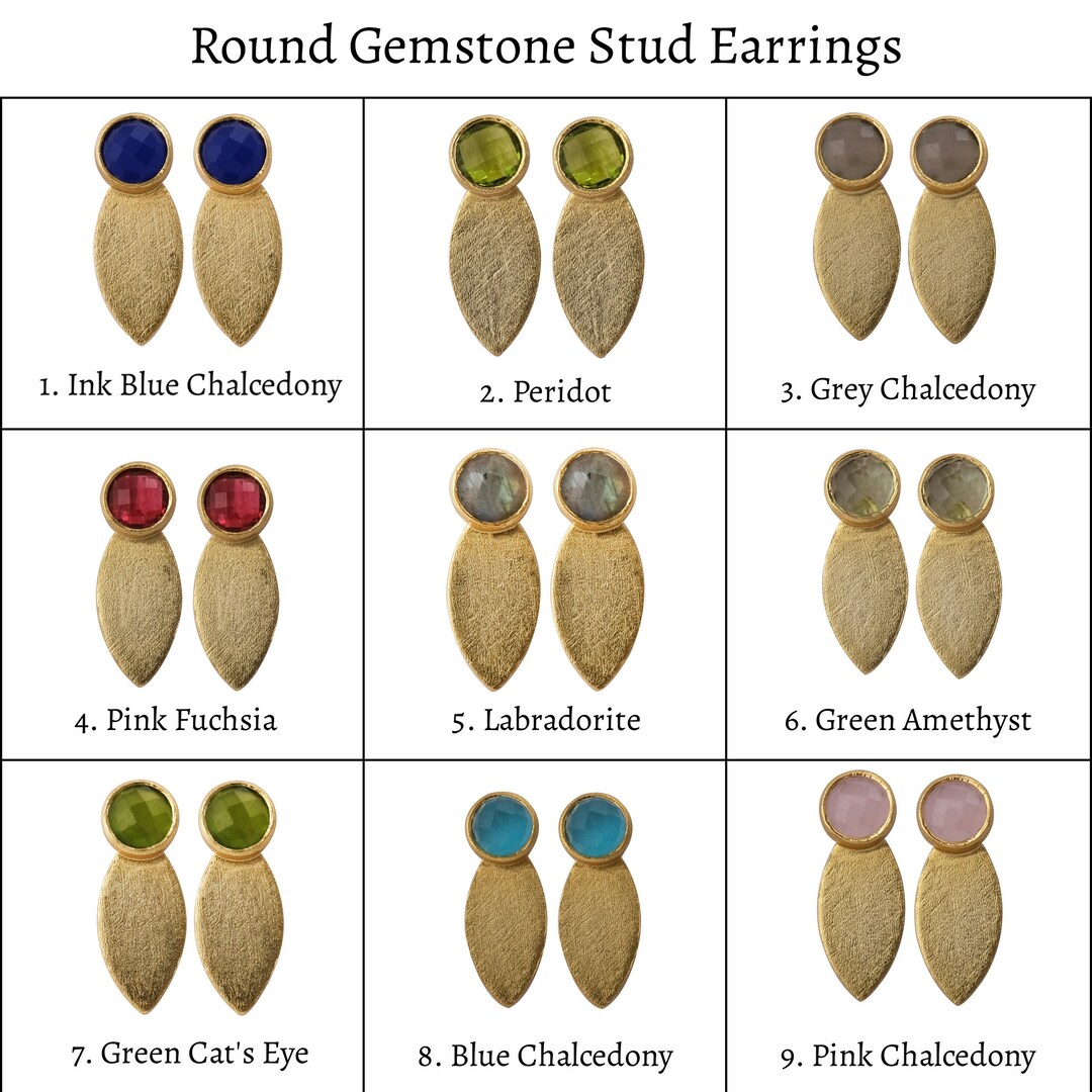 Simple Design Gold Stud Earring Handmade Peridot, Chalcedony ...
