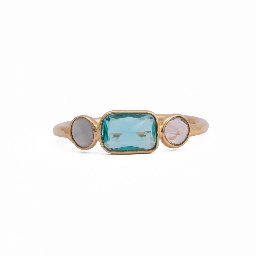 3 MM Round Shape Blue Stone Band Rings - Multi Gemstone Band Rings for ...