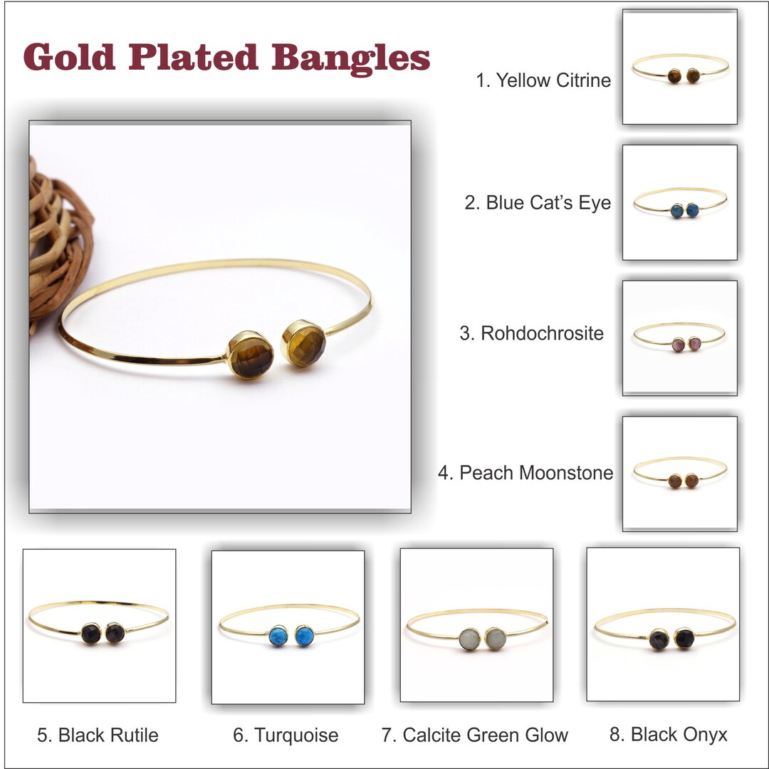 Handmade Gold Plated Bangle Jewelry, Cat's Eye, Moonstone Bracelets ...