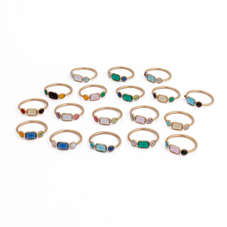 3 MM Round Shape Blue Stone Band Rings - Multi Gemstone Band Rings for ...