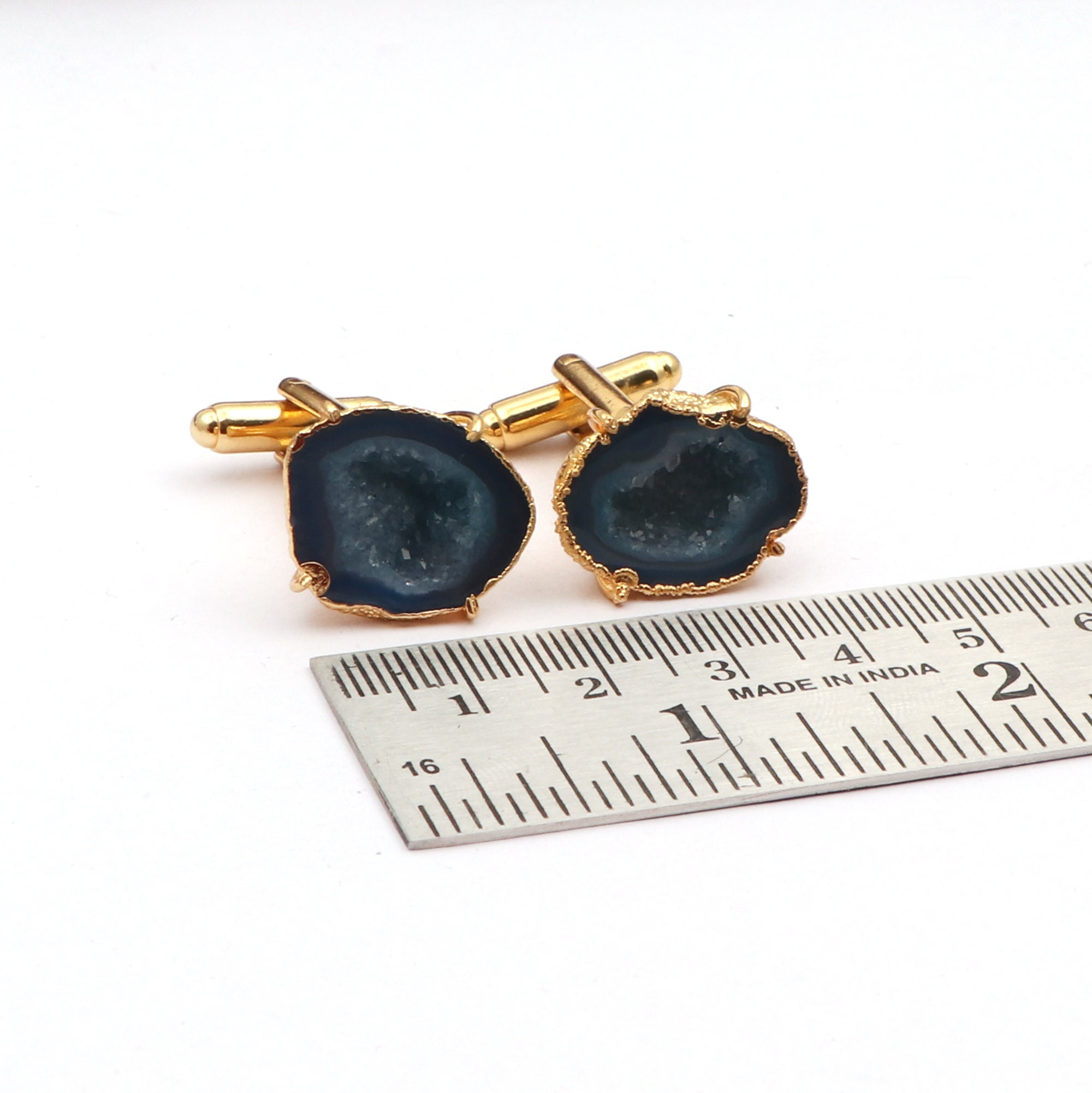 Natural Blue Geode Druzy Cufflinks Handmade Gemstone | Etsy