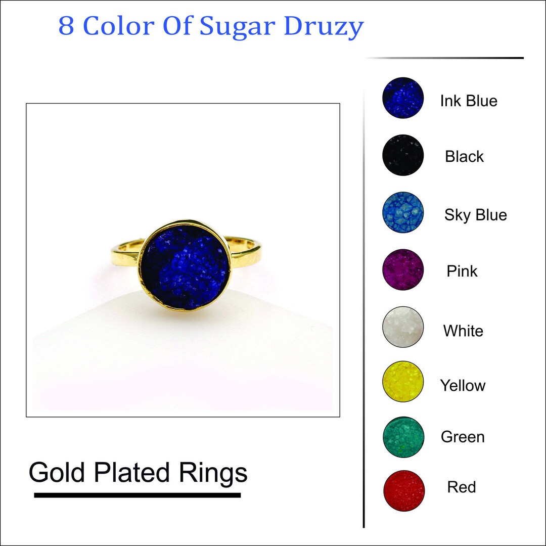 Round Shape Druzy Rings, Druzy Gemstone Ring, Natural Gemstone Rings ...