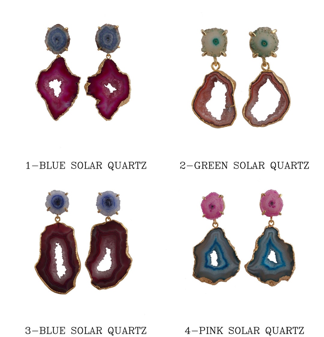 Handcrafted Natural Blue Solar Quartz Stud Earring Earrings, Blue Stud ...