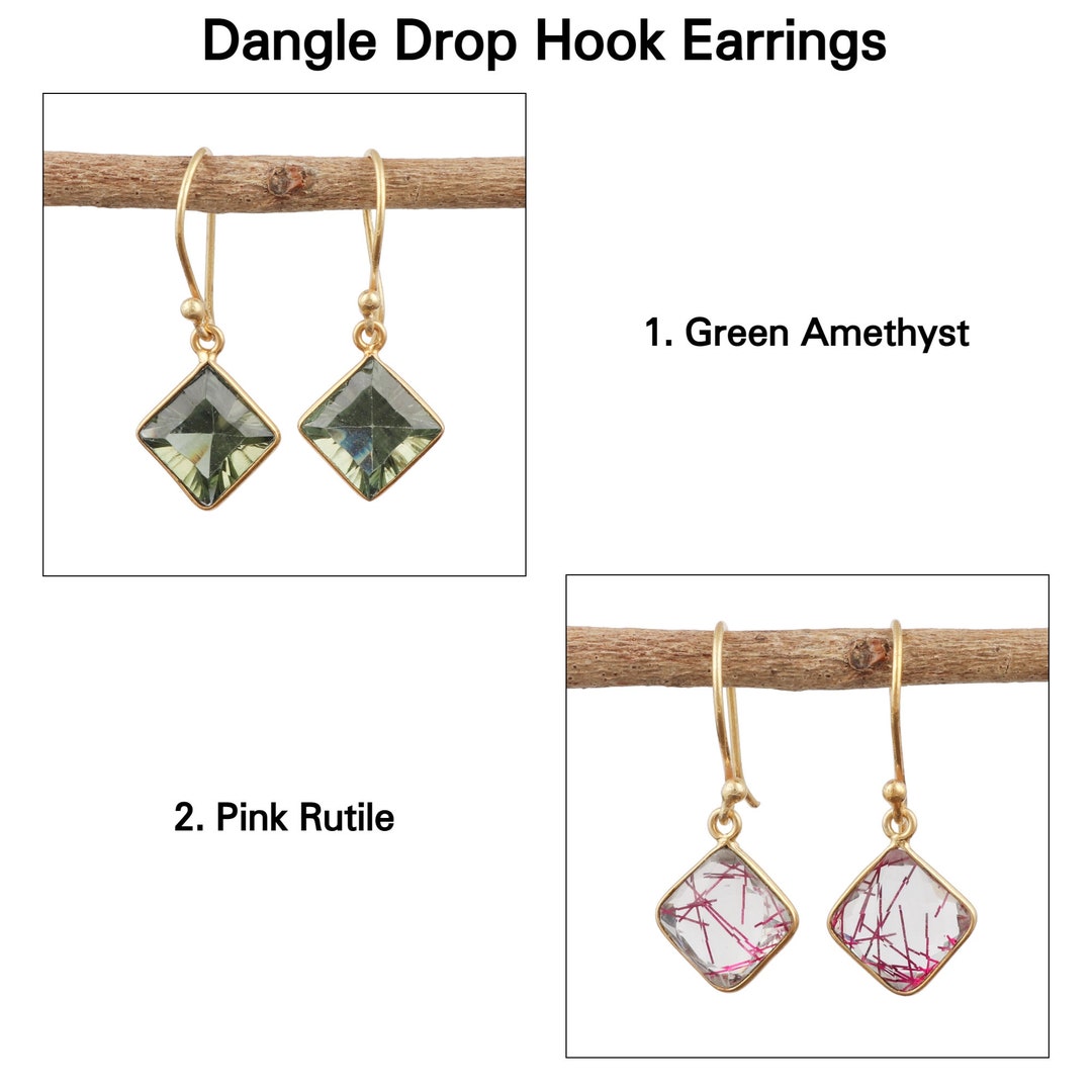 Simple Design Bezel Set Gemstone Earrings, Bezel Set Checker Cut ...