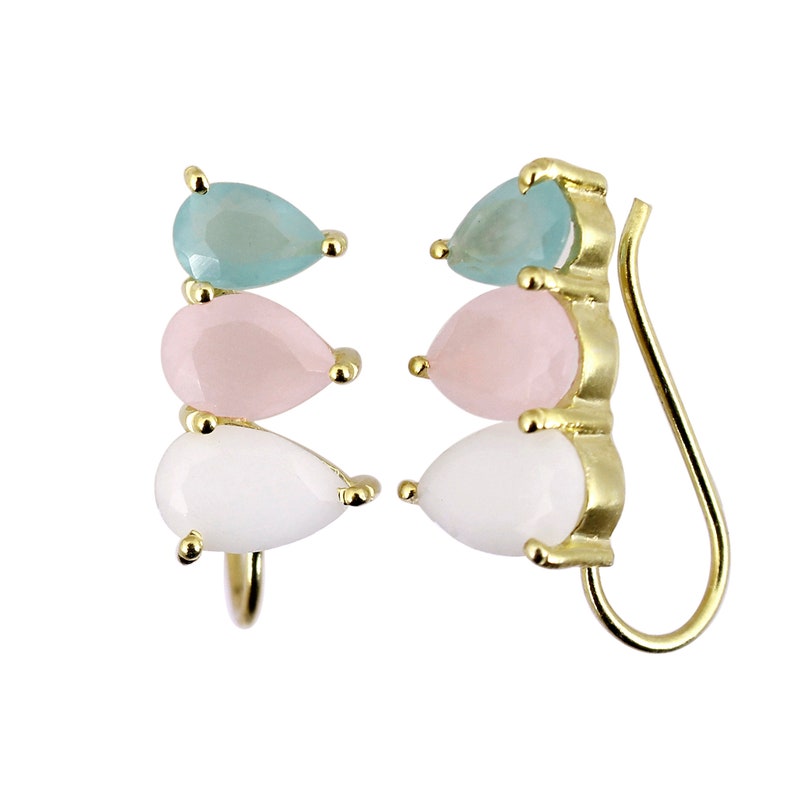 Teardrop Shape Gemstone Earring Hook Prong Set Earrings Gold - Etsy