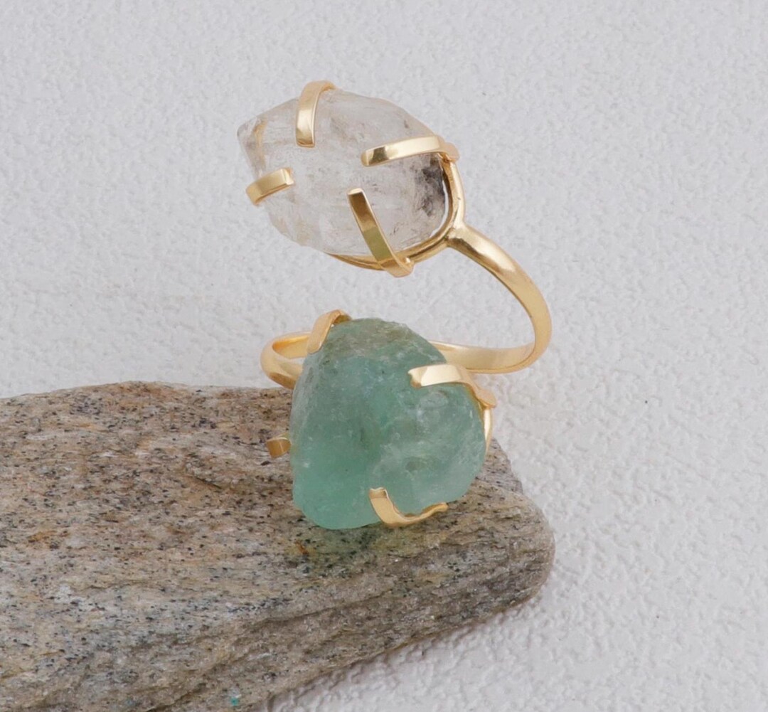 Unshaped Natural Raw Herkimer Diamond Gemstone Ring - Stylish Prong Set ...