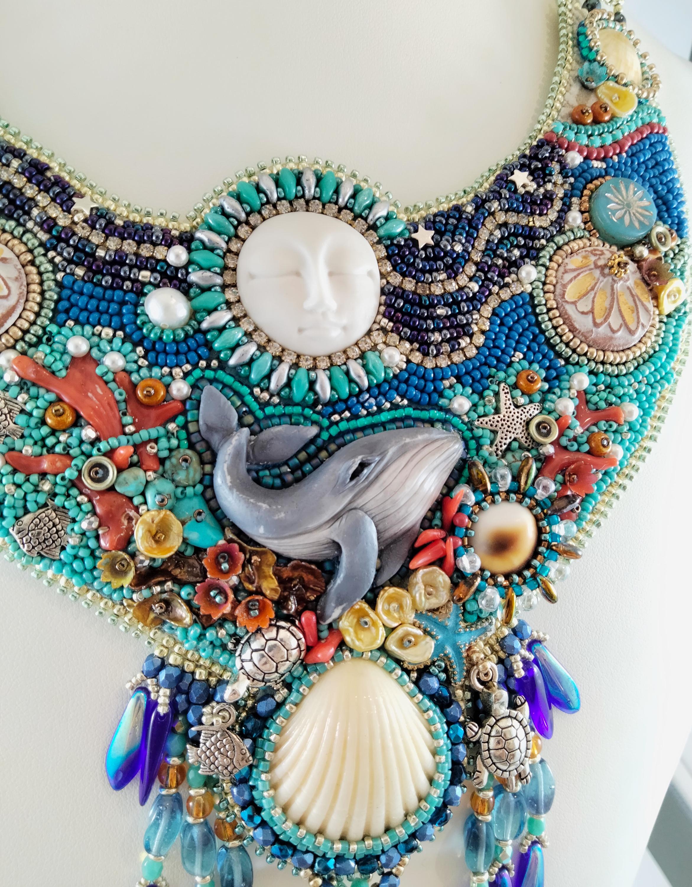 Whale Bead Embroidered Collar. Under the Sea Beaded Necklace. - Etsy