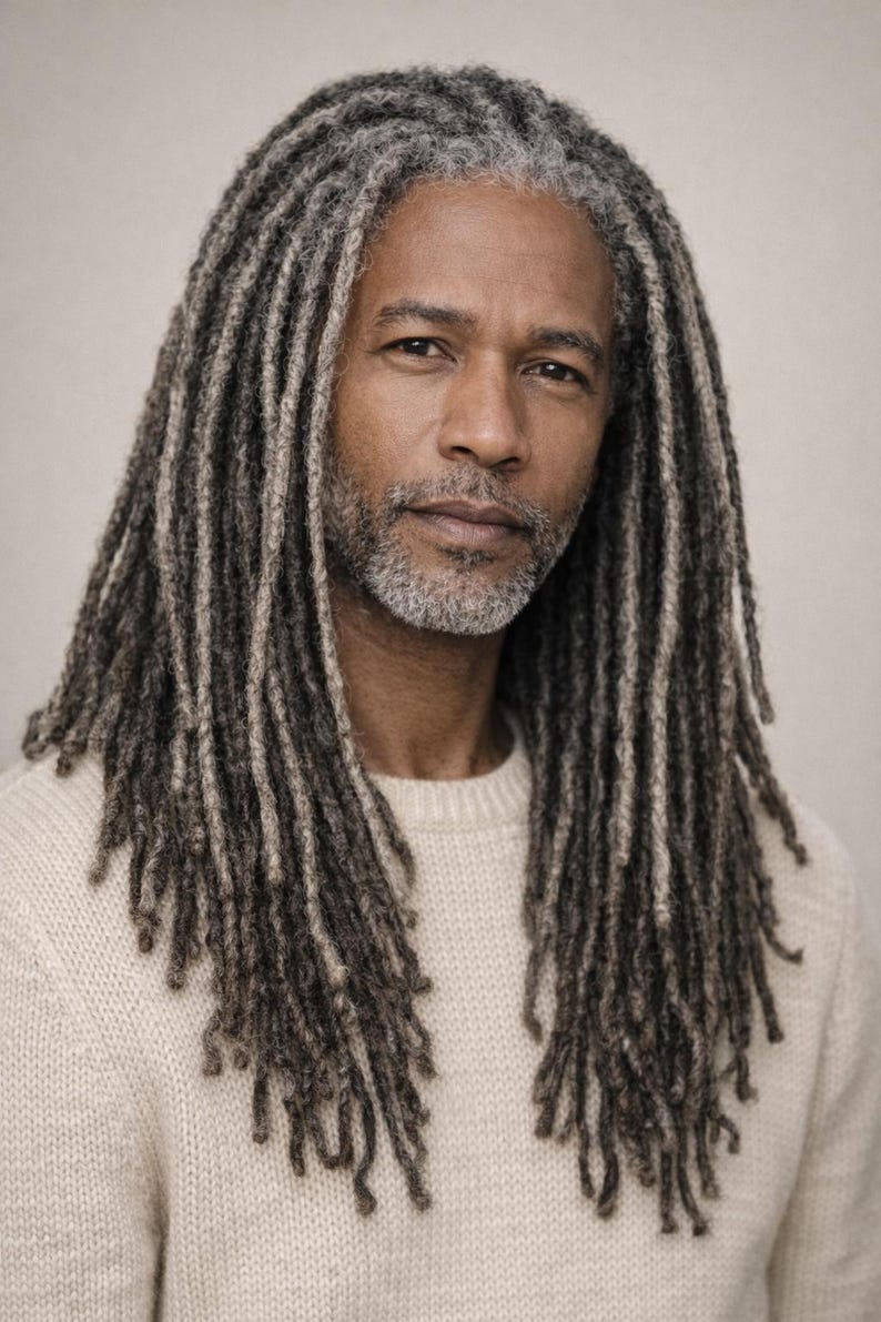 Men's Full Lace Loc Wig | Handmade Salt & Pepper Human Hair Dreadlock ...