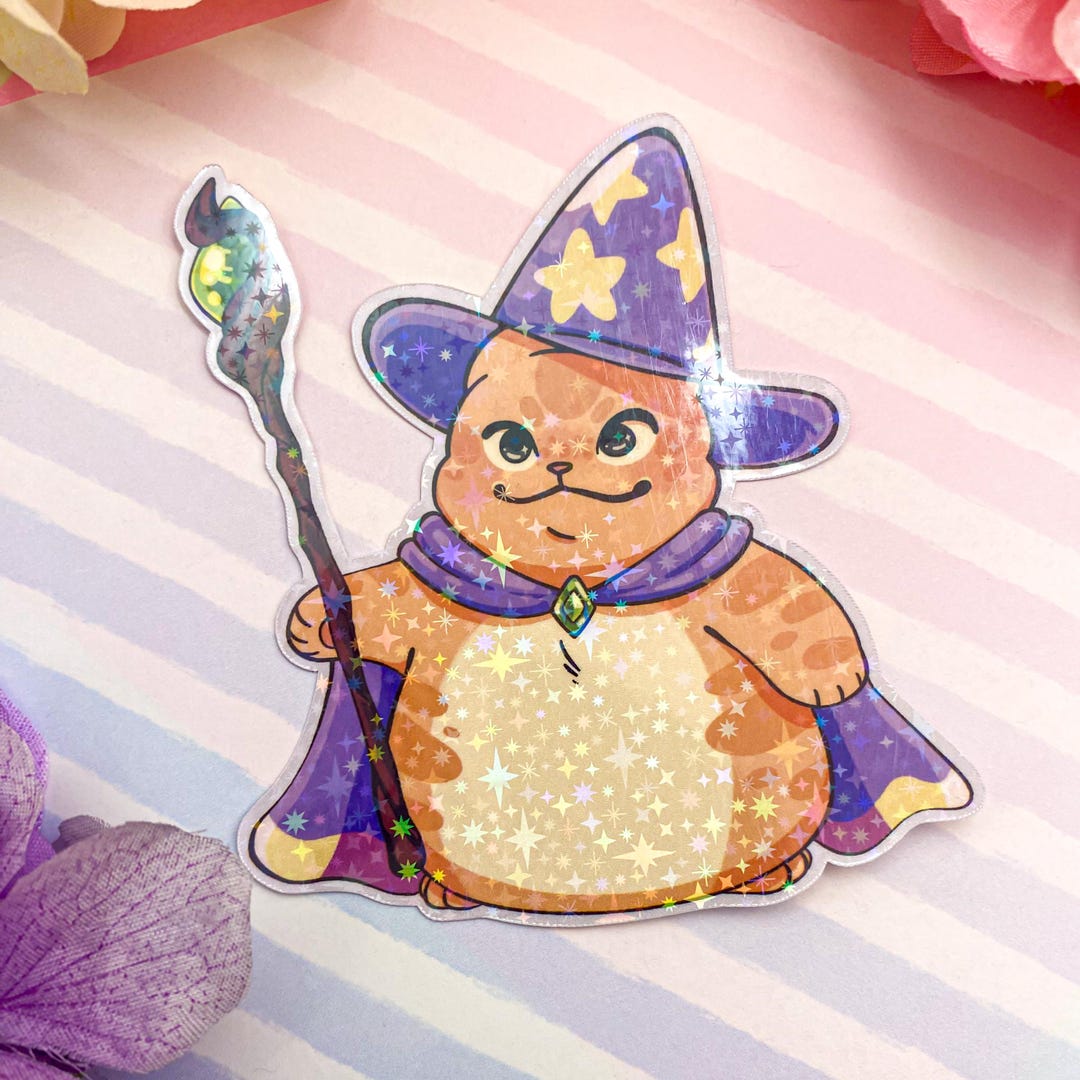 Fat Cat Wizard Sticker | Dnd Cat | Water Resistant Vinyl Decal - Etsy