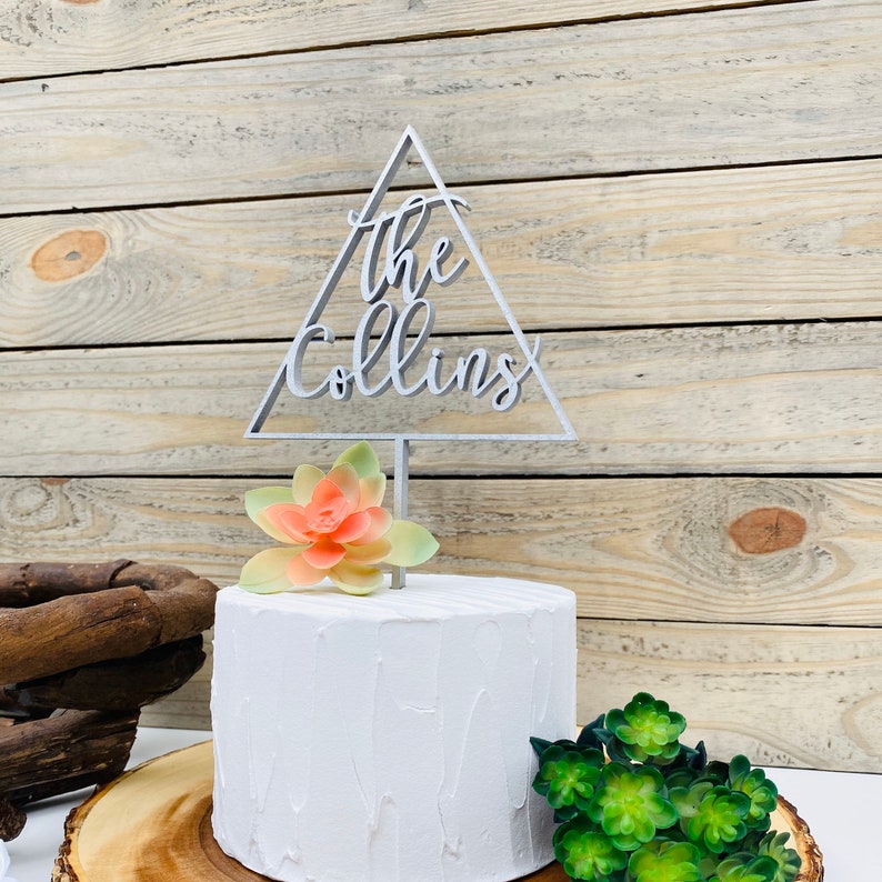 Geometric Triangle Cake Topper Wedding Personalized Name - Etsy