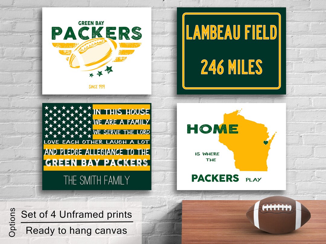 Green Bay Packers Fan Gift Football Posters, Set of 4 Prints or Canvas ...