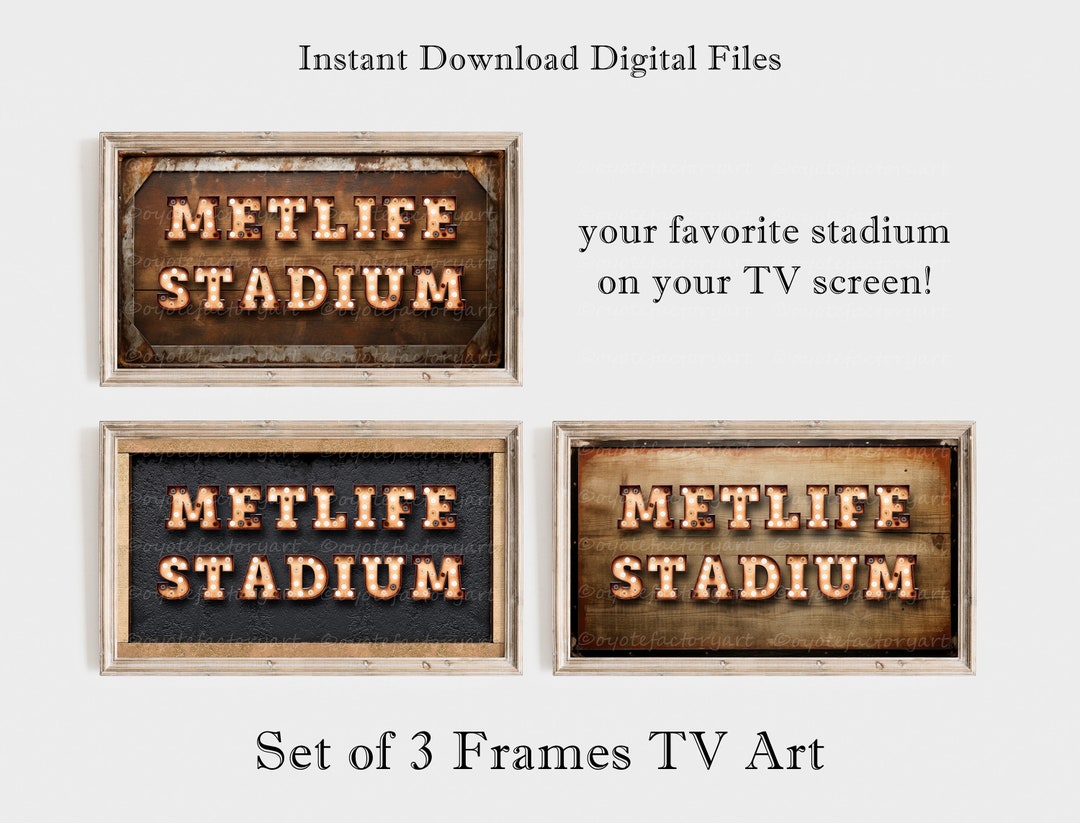Metlife Stadium Samsung Frame Tv Art Set of 3, NY Giants NY Mets Rustic ...