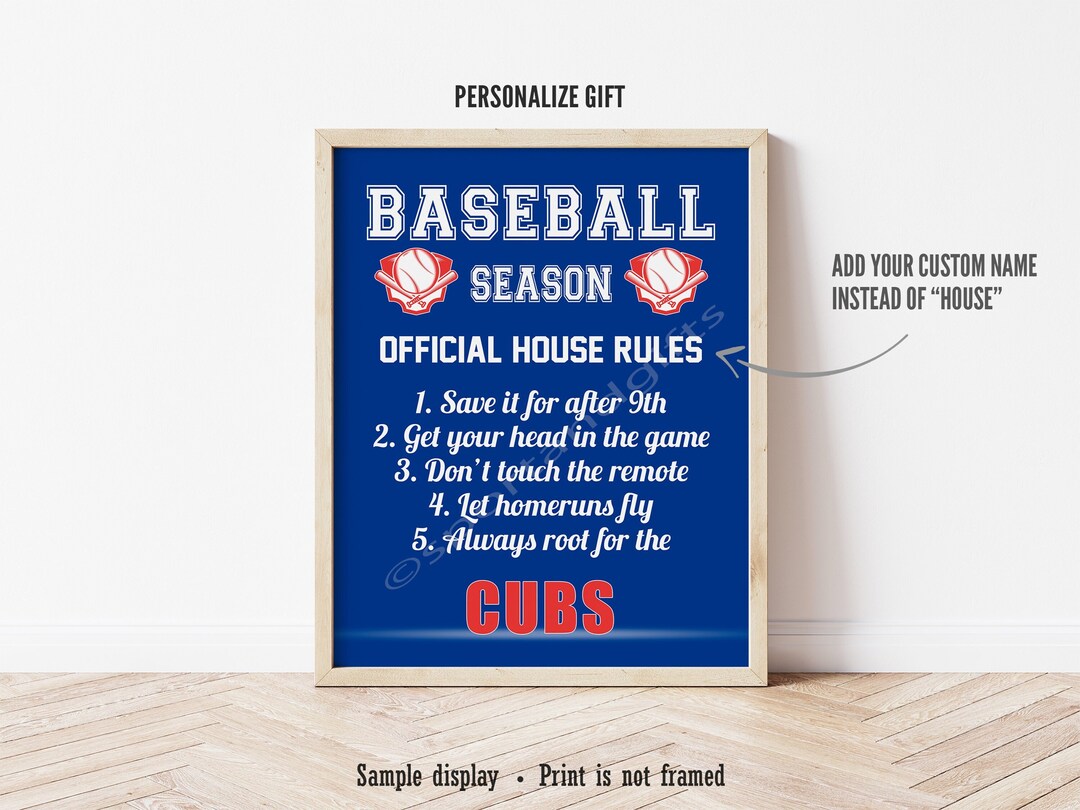 Personalized Chicago Cubs Baseball House Rules Poster (print or Canvas ...