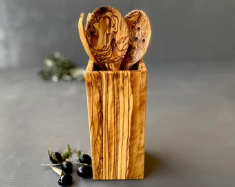 Olive Wood Kitchen Utensils Holder - Etsy