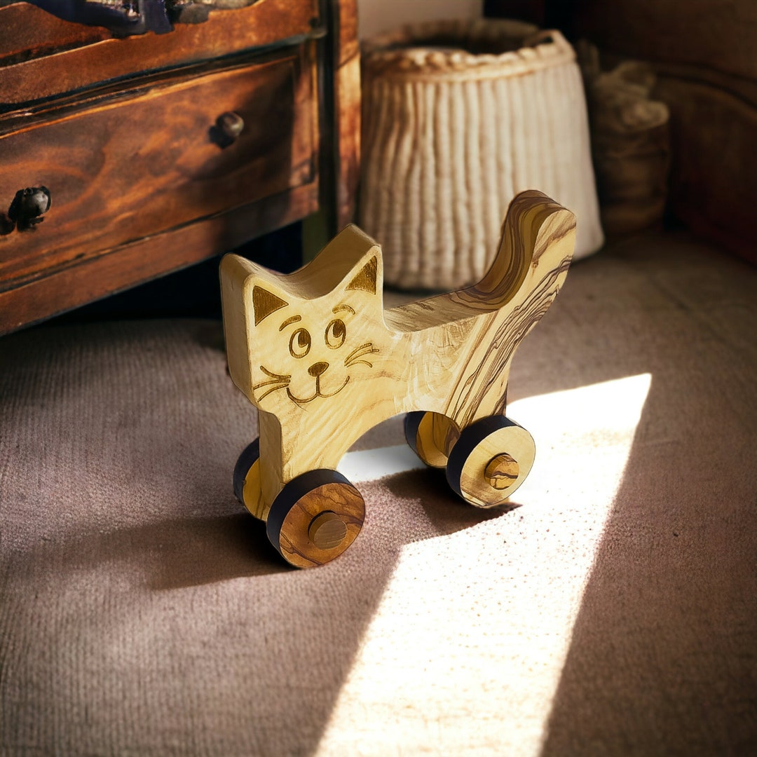 Personalized Olive Wood Cat Toy, Handmade Wooden Toy - Etsy