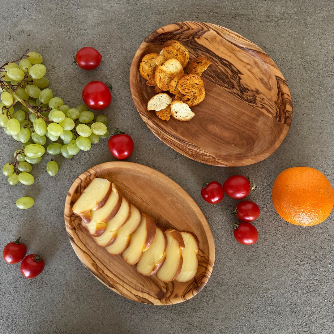 Handcrafted Olive Wood Oval Snack Plate | Natural Serving Dish for ...