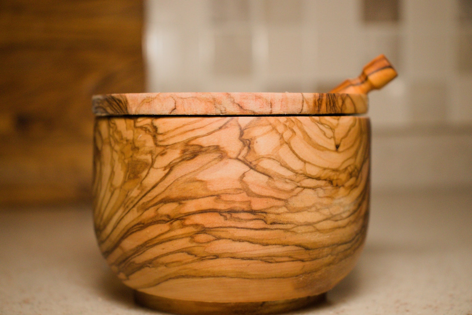 Olive Wood Salt Bowl With Spoon and Lid Wooden Salt Bowl - Etsy