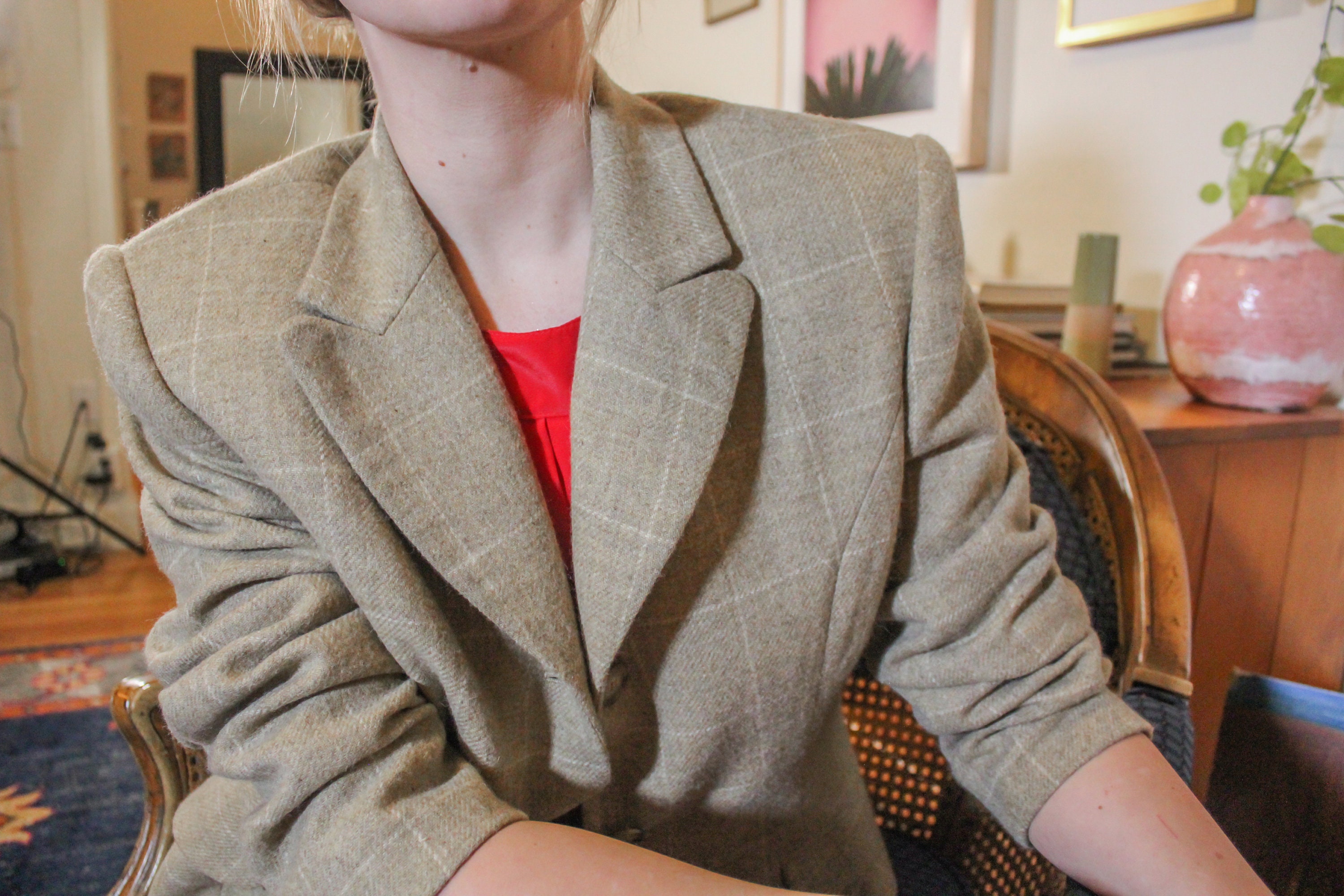 Vintage Beige Windowpane Suit / Vintage Oversized Plaid Blazer ...