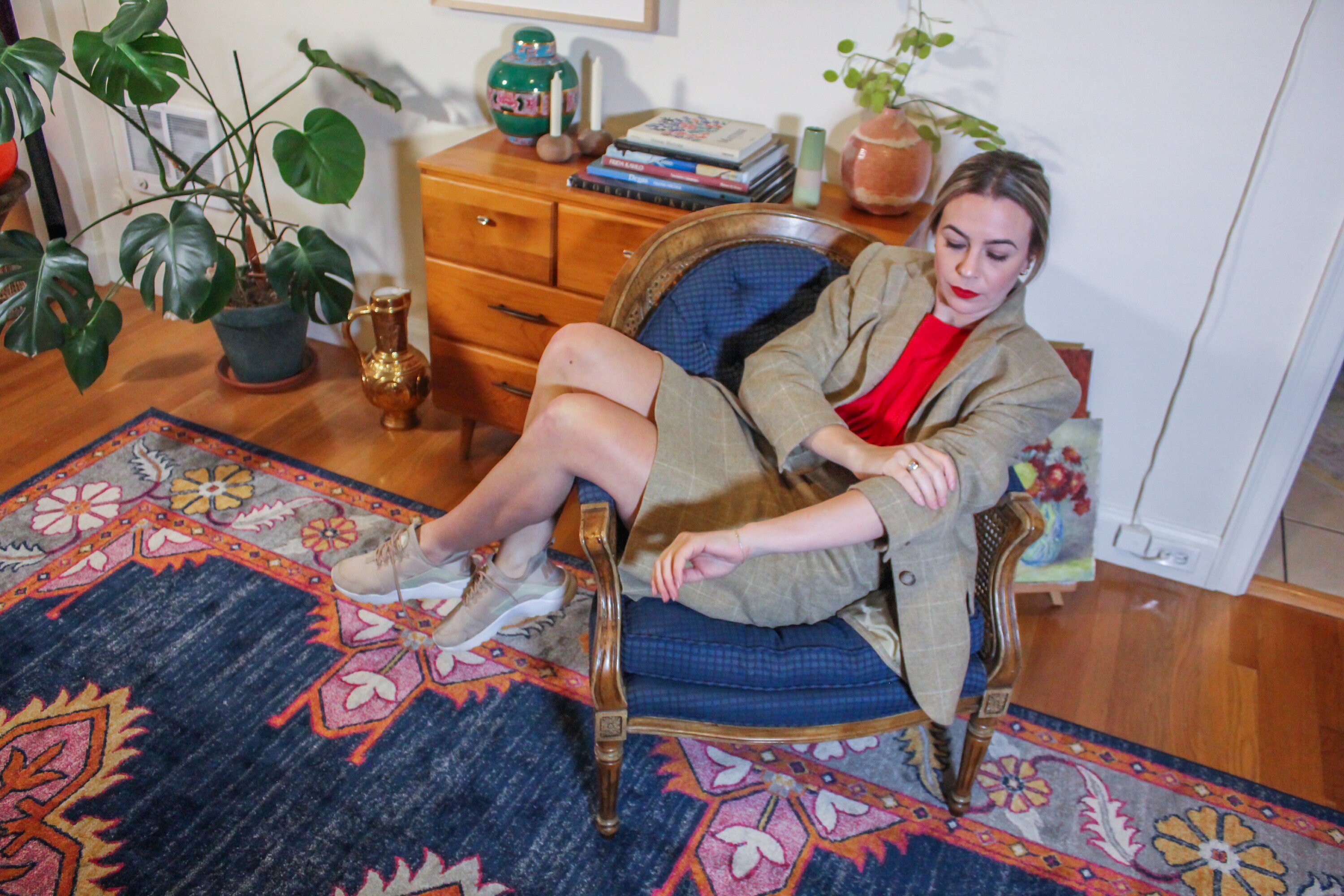 Vintage Beige Windowpane Suit / Vintage Oversized Plaid Blazer ...