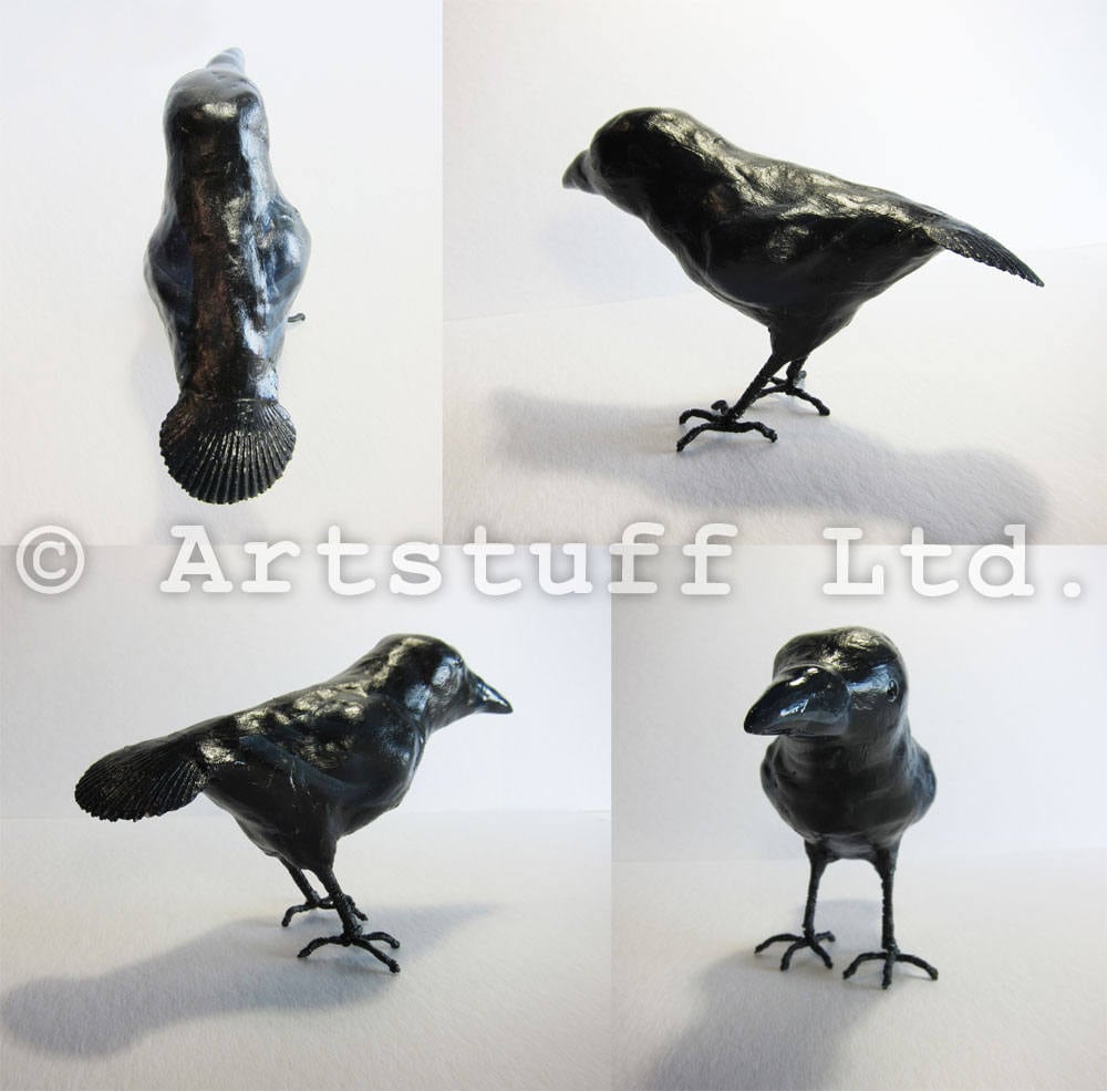 Mixed Media Clay and Wire Standing Crow Sculpture 1 - Etsy