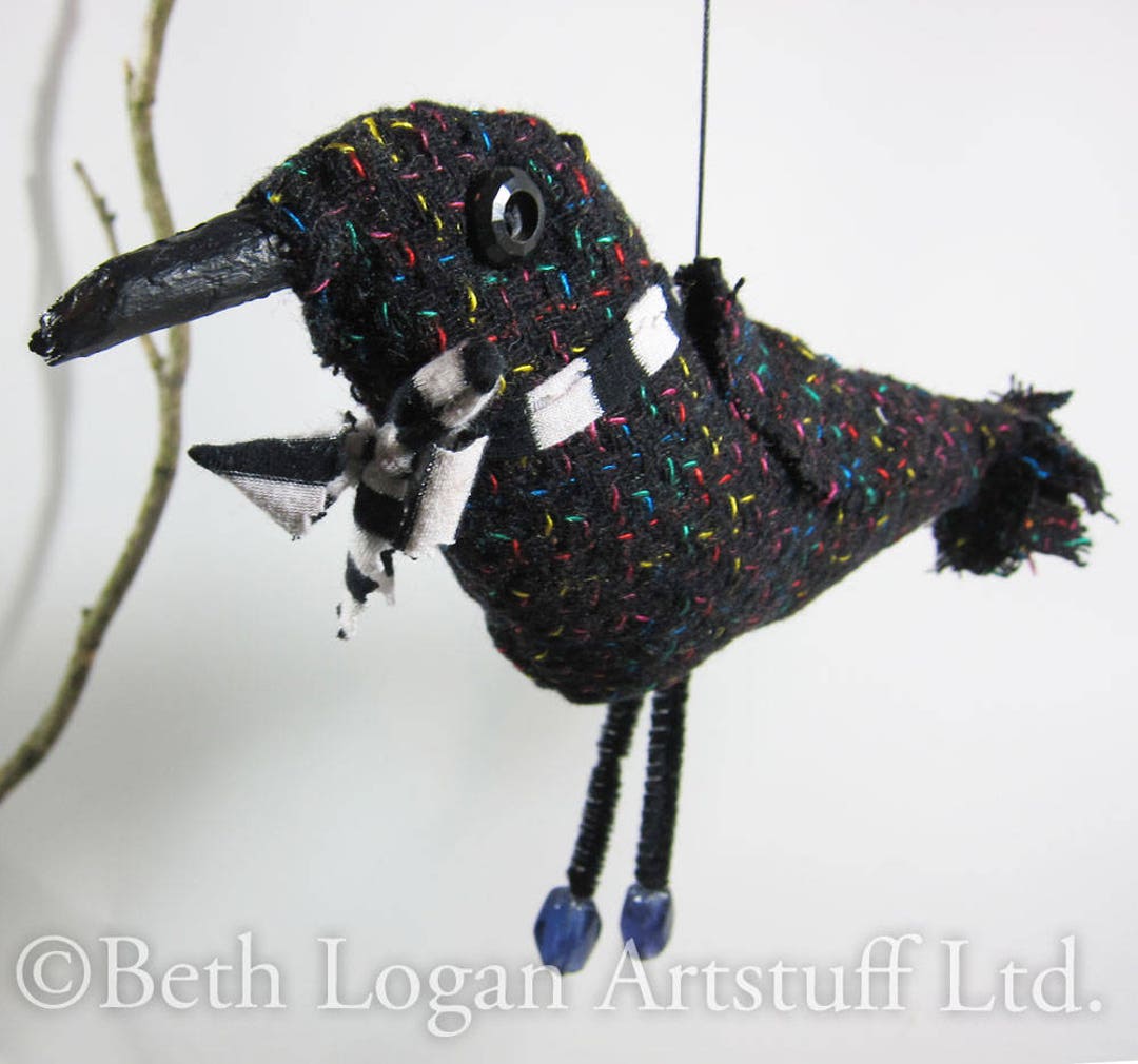 Hand-sewn Soft-sculpture Hanging Crow Ornament #6 - Etsy