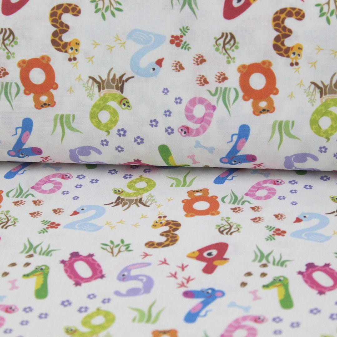 ANIMAL NUMBERS Cotton Fabric by Rose & Hubble. Suitable for Quilting ...