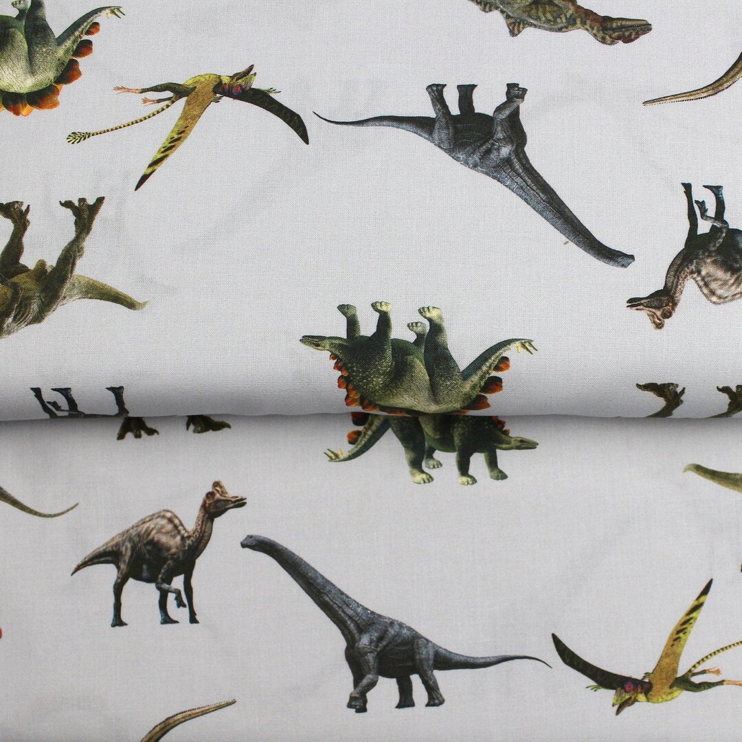 DINOSAUR COTTON FABRIC Featuring T-rex, Stegosaurus, Triceratops and ...