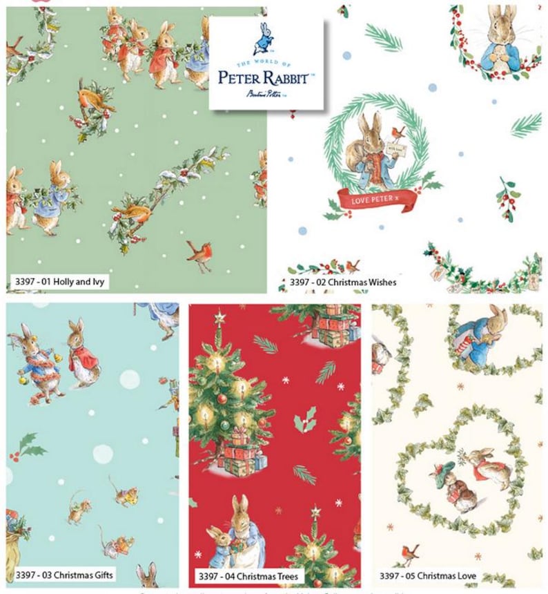 PETER RABBIT Christmas Cotton Fabric and Fat Quarter Bundles. - Etsy