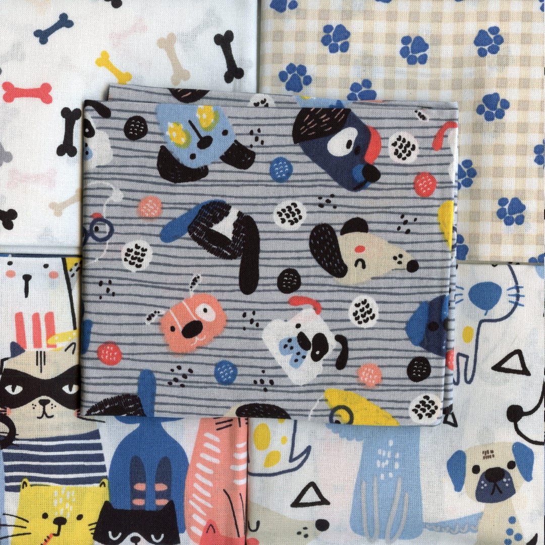 DOGS COTTON FABRIC - Fat Quarter Bundle. Colourful Fabric With Dogs and ...