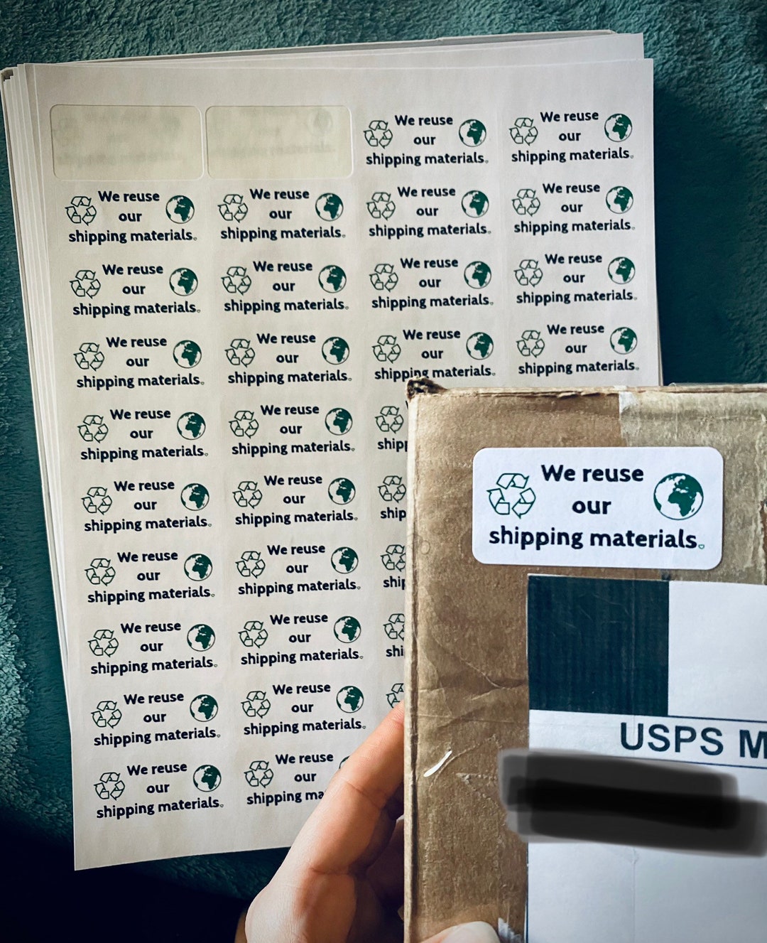 Eco Friendly we Reuse Our Shipping Materials Sticker Sheet Small ...