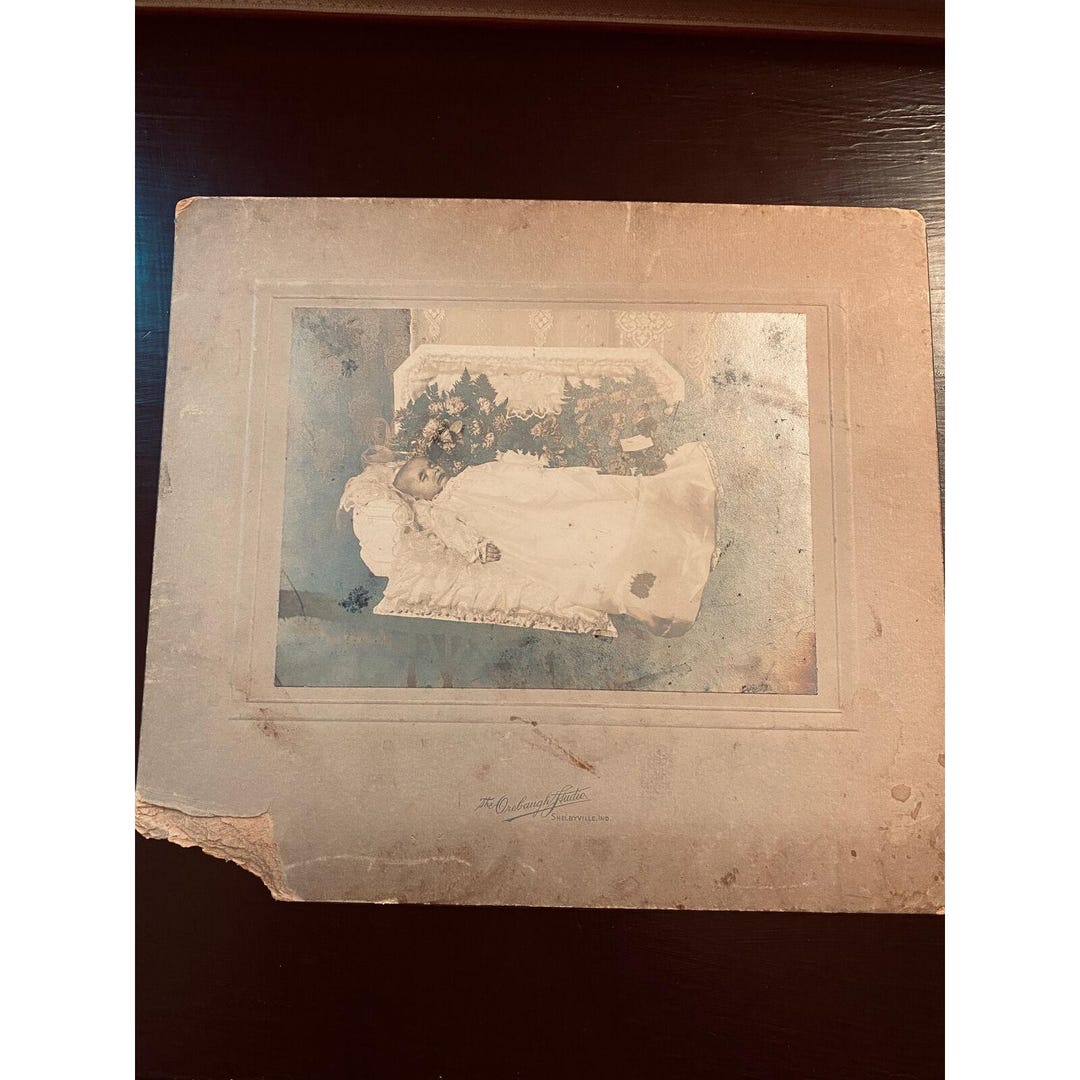 Early 1900s Post Mortem Baby Photo Open Casket Funeral Large Cab Card ...