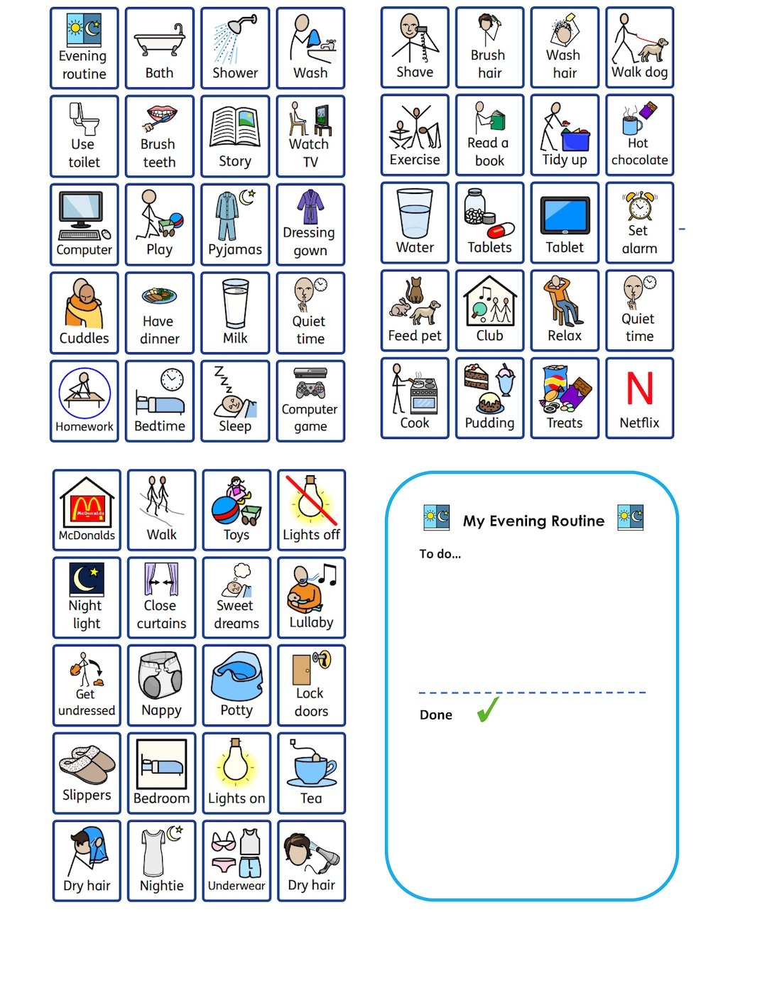 Evening Routine Board With 60 Activity Cards - Now and Next - Autism ...