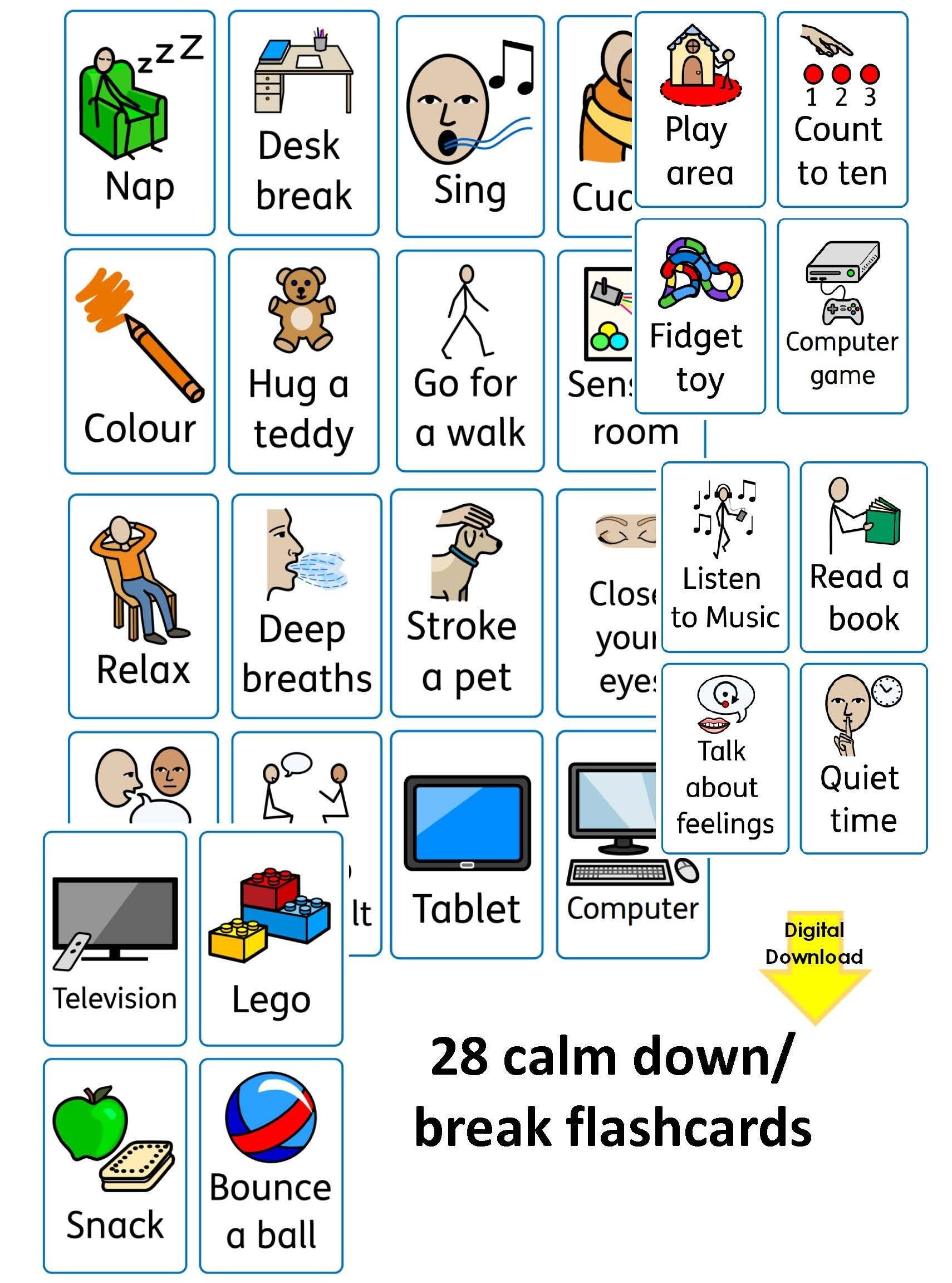 Calm Down Technique Flashcards - Autism, SEN, Now and Next, Visual Aid ...