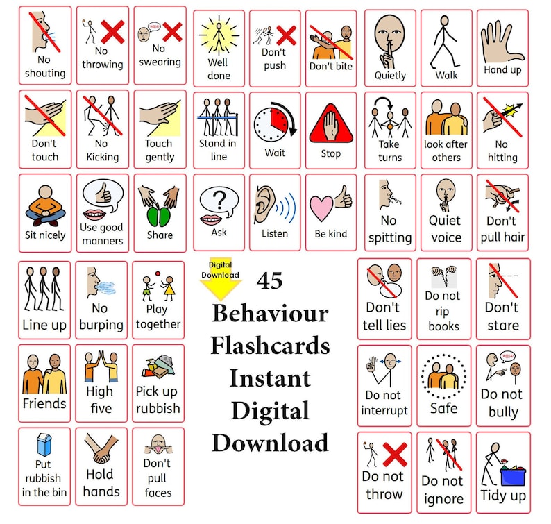Behaviour Flashcards - Autism, SEN, Now and Next, Visual Aid - Etsy