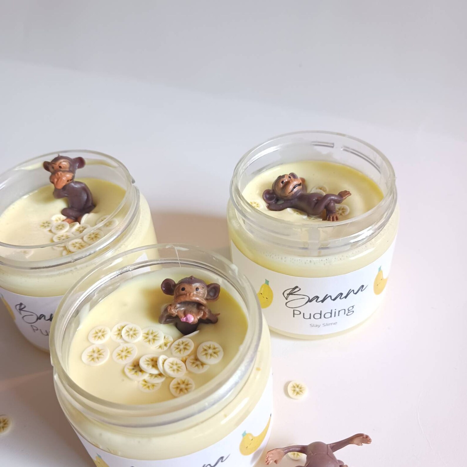 Party Favor Banana Slay Slime With Monkey Charm and Clay Banana Slices ...