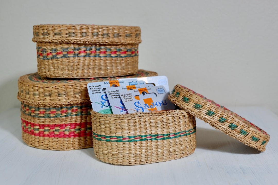 Vintage Sweet Grass Nesting Baskets With Lids - Set of 3 - Etsy